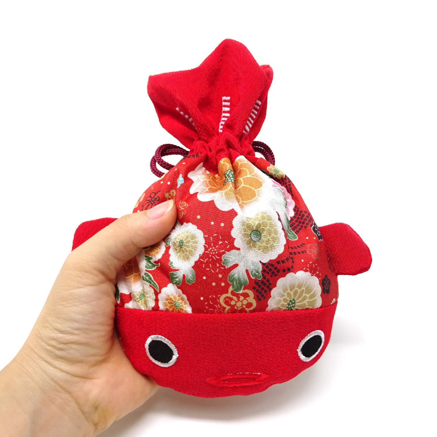 Honbay Cute Japanese Style Goldfish Drawstring Bag Gift Bag Cosmetic Bag Jewelry Pouch Coin Purse, 22x15cm/8.7x5.9inch (Red)