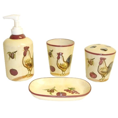 BigKitchen Rooster Porcelain 4 Piece Bathroom Accessory Set