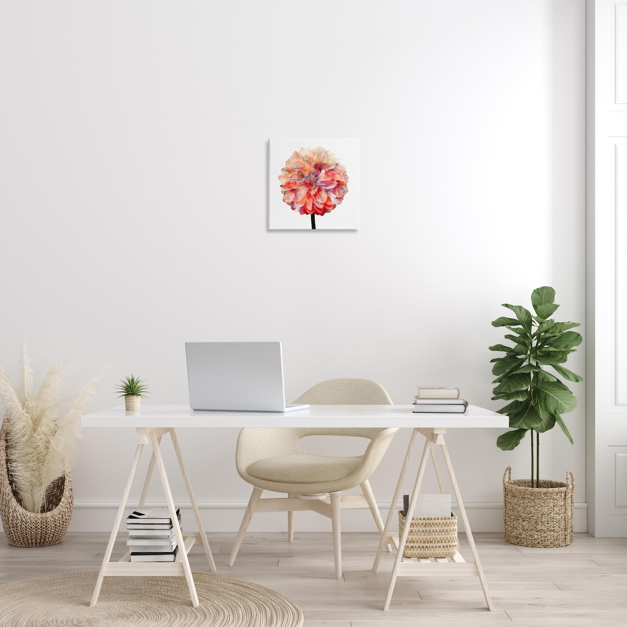 Stupell Industries Bright Coral Watercolor Bloom Dahlia Flower Canvas Wall Art, 17 x 17, Pink