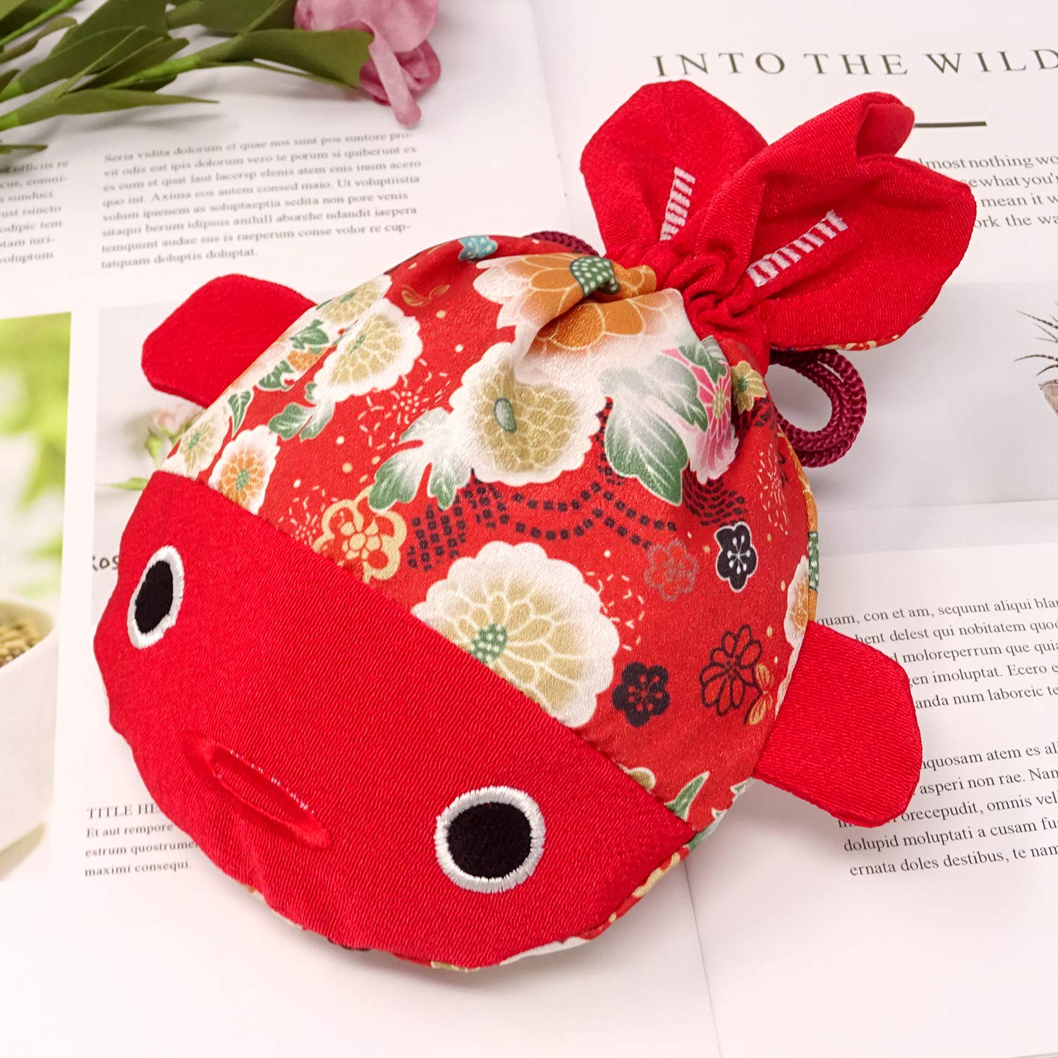 Honbay Cute Japanese Style Goldfish Drawstring Bag Gift Bag Cosmetic Bag Jewelry Pouch Coin Purse, 22x15cm/8.7x5.9inch (Red)