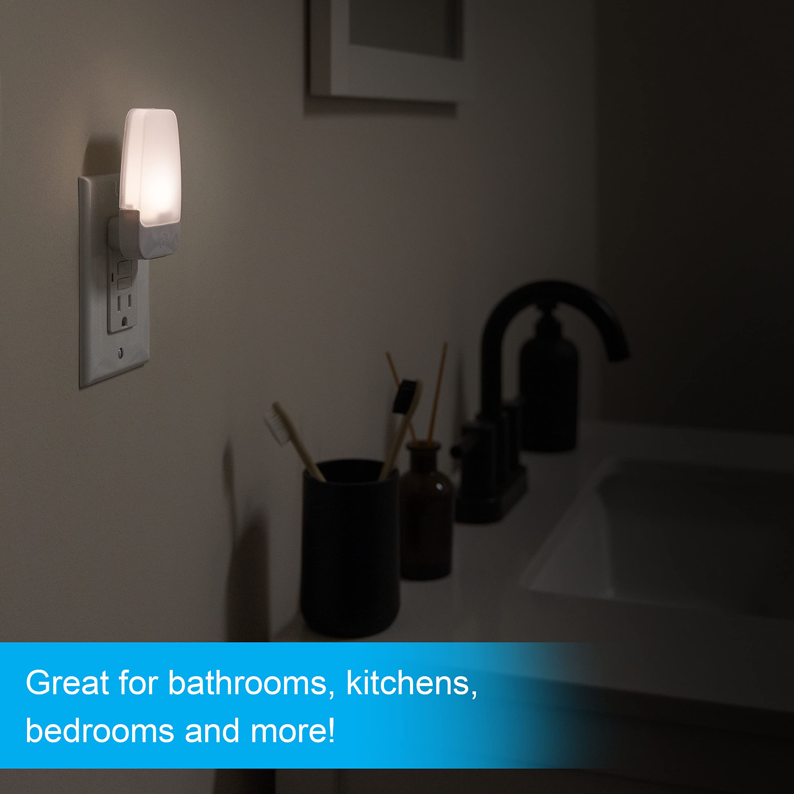 GE LED Night Light, Plug-in, Dusk to Dawn Sensor, Warm White, Ambient Lighting, Ideal for Kids and Adults Bedroom, Bathroom, Nursery, Hallway, Kitchen, 46882, 4 Pack