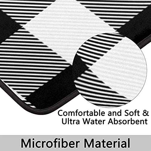 Black and White Plaid Bathroom Rugs Mats Set of 2, Buffalo Check 2 Piece Bath Mats for Bathroom, Absorbent Non Slip Soft Bath Toilet Contour Mat Shower Rugs Decorations for Kitchen Bedroom Indoor