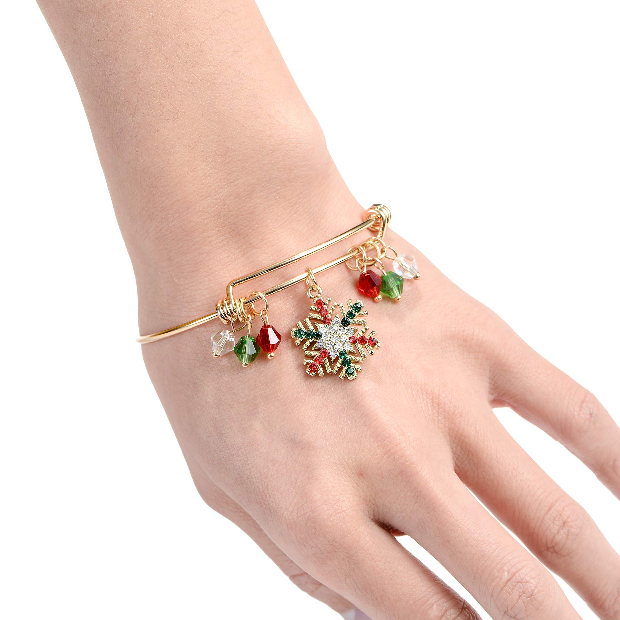 9 Pcs Christmas Expandable Charm Bracelet Thanksgiving Xmas Holiday Bracelets Jewelry Set for Women