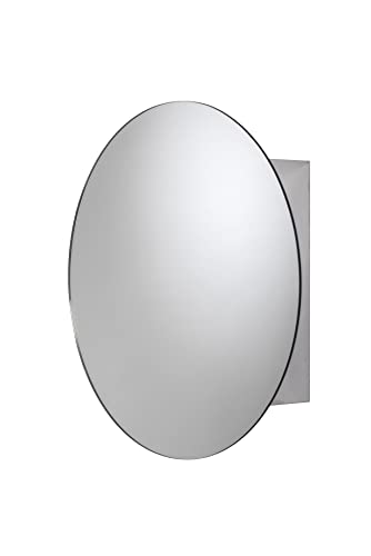 Croydex Severn Stainless Steel Circular Medicine Cabinet with Over Hanging Mirror Door, 19.7 x 19.7 x 3.9 In.