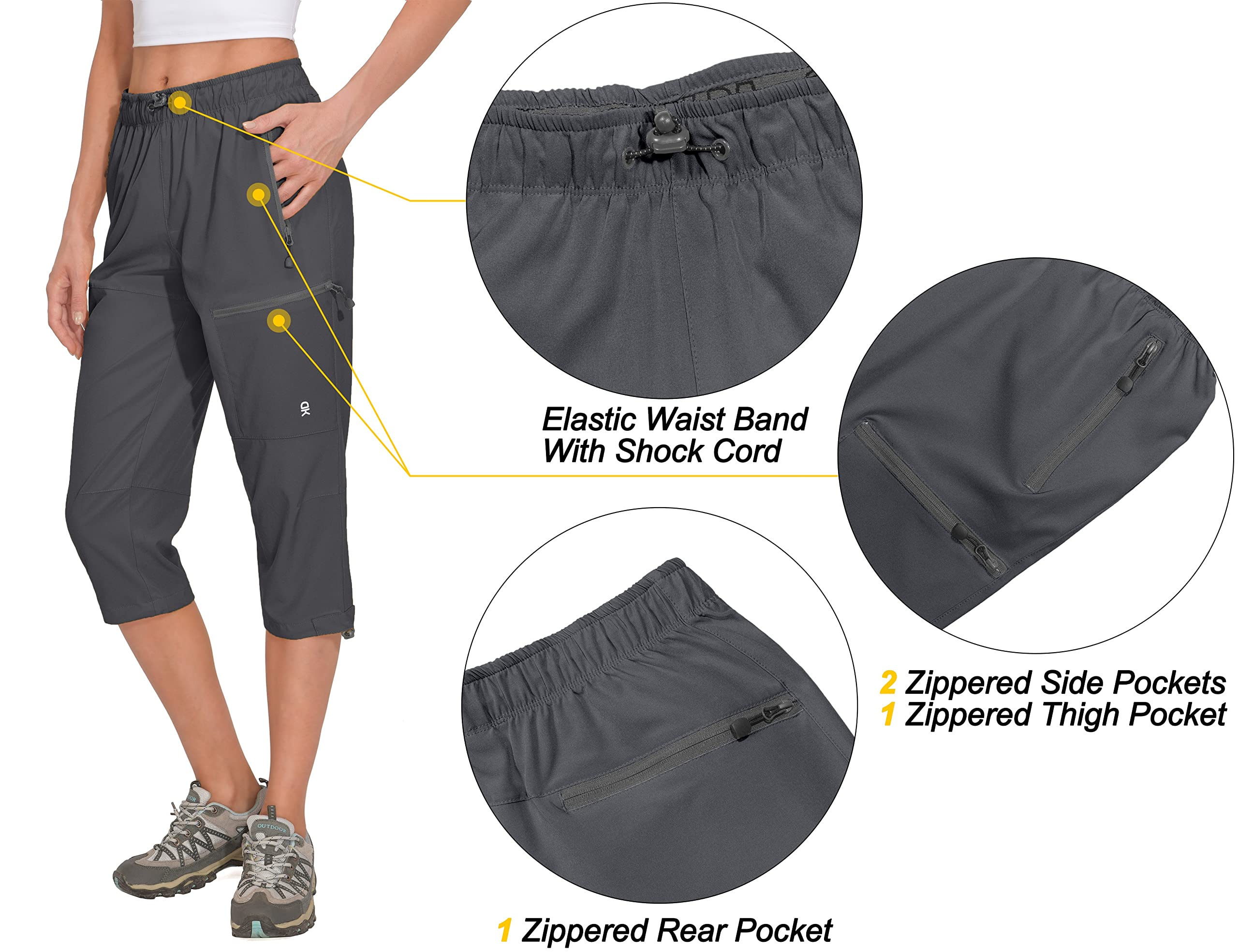 Little Donkey Andy Women's Quick Dry 3/4 Pants Capri Shorts Lightweight Hiking Travel Casual Steel Gray M