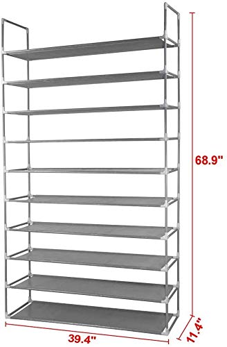 50 Pair Free Standing 10 Tier Shoe Tower Rack Storage Organizer