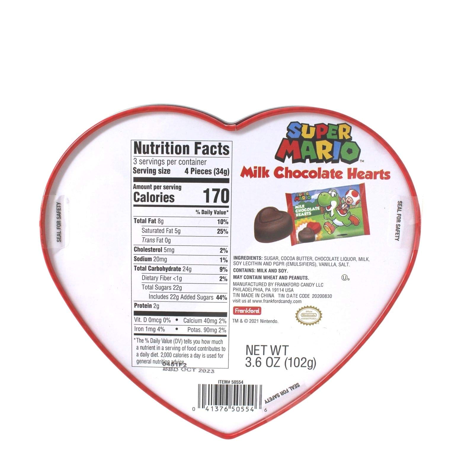 Super Mario Chocolate Heart Filled Tin, Nostalgia Collectible Gifts for Gamers, 3.6 oz