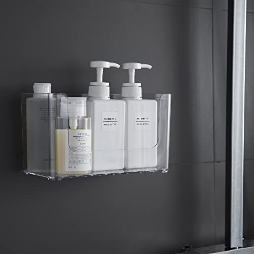 Sooyee 2-Pack Shower Caddies,No Drilling Wall Mounted Bathroom Corner Shelf Organizer with Hooks Suction Kitchen Storage,Stackable Makeup Organizer Stand on Countertop,Clear