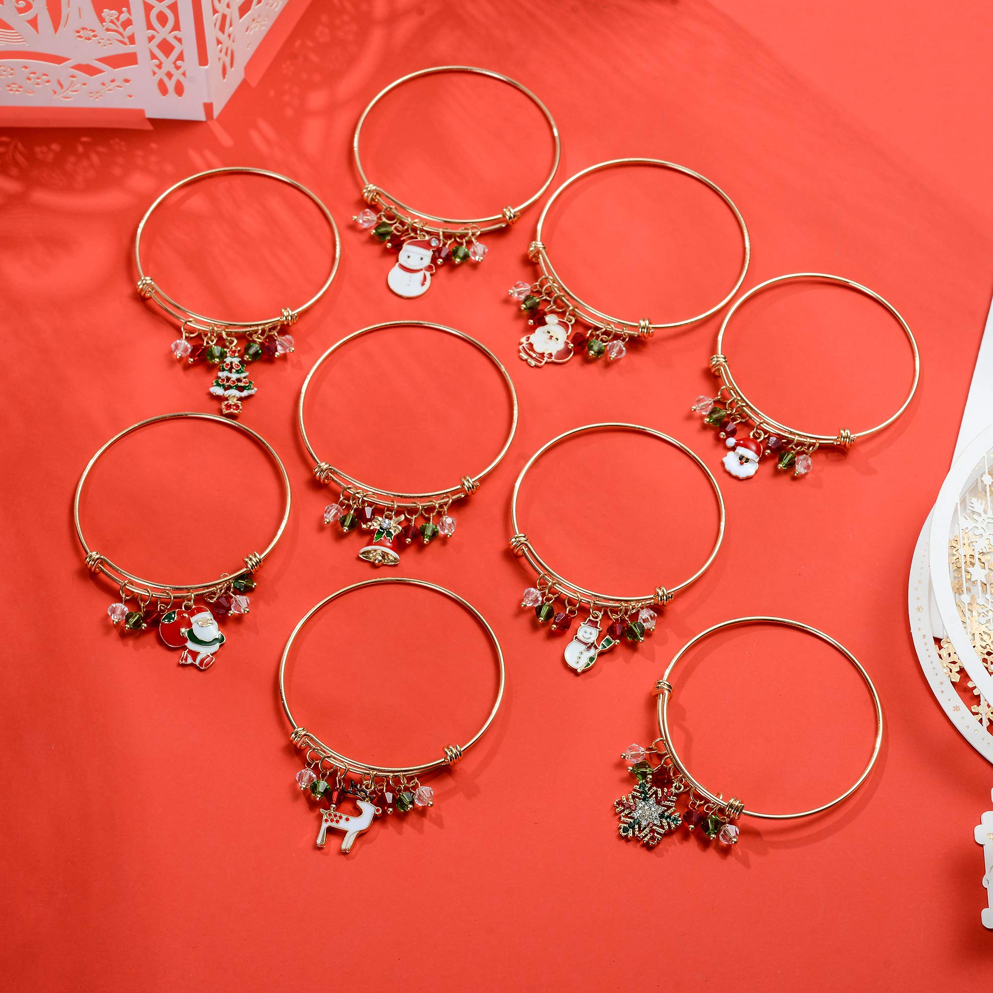 9 Pcs Christmas Expandable Charm Bracelet Thanksgiving Xmas Holiday Bracelets Jewelry Set for Women