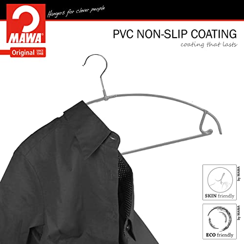 Mawa by Reston Lloyd Euro Ultra Light/Thin Series, Non-Slip Space Saving Clothes Hanger with Bar & Hook for Pants and Skirts, Style 42/PTU, Set of 10, Silver