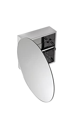Croydex Severn Stainless Steel Circular Medicine Cabinet with Over Hanging Mirror Door, 19.7 x 19.7 x 3.9 In.