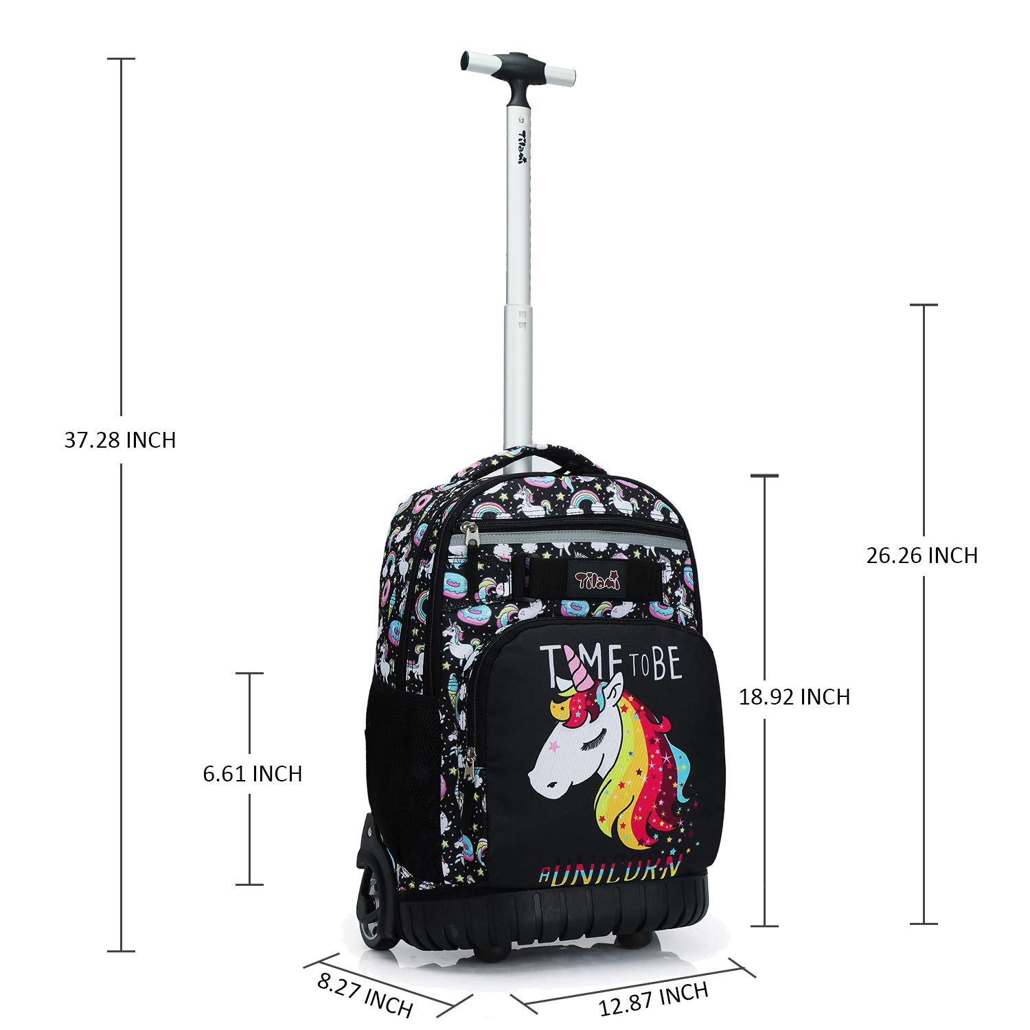 Tilami Rolling Backpack 19 inch with Lunch Bag Wheeled Laptop Backpack, Unicorn Cute