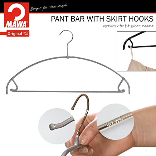Mawa by Reston Lloyd Euro Ultra Light/Thin Series, Non-Slip Space Saving Clothes Hanger with Bar & Hook for Pants and Skirts, Style 42/PTU, Set of 10, Silver