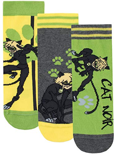 Miraculous Ladybug Boys' Cat Noir Socks Pack of 3 Size 13.5 to 4.5 Multicolored