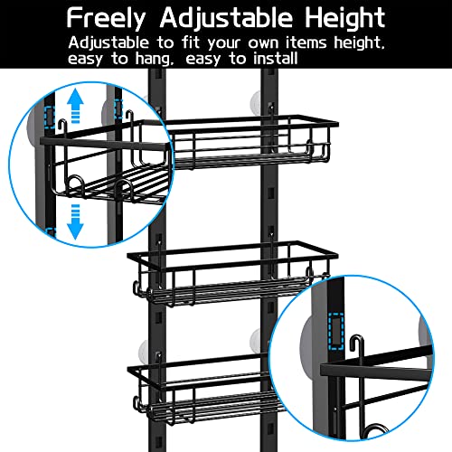 Spaclear Over The Door Shower Caddy, 3-Tier Adjustable Hanging Shower Shelves, Rustproof Stainless Steel with Hook Bathroom Organizer with Soap Holder for Inside Bathroom & Kitchen Storage, Black