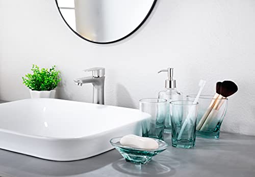 Rzoeox Bathroom Accessory Set, Lead-Free Glass 5-Piece Bath Ensemble Gift Includes Soap Dispenser,Toothbrush Holder, Tumbler, Soap Dish for Home, Office, Superior Hotel, Gradient Lake Green