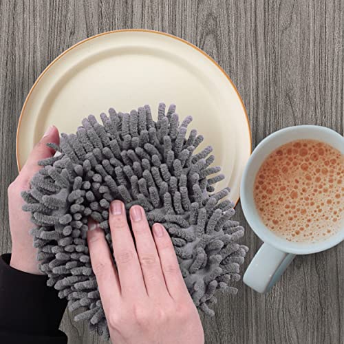 Yigood 6 Pack Chenille Hanging Hand Towel with Hanging Loop Plush Quick-Drying Towel Soft Absorbent Hand Towel for Kitchen Washstand or Powder Room(3Gray +3White)
