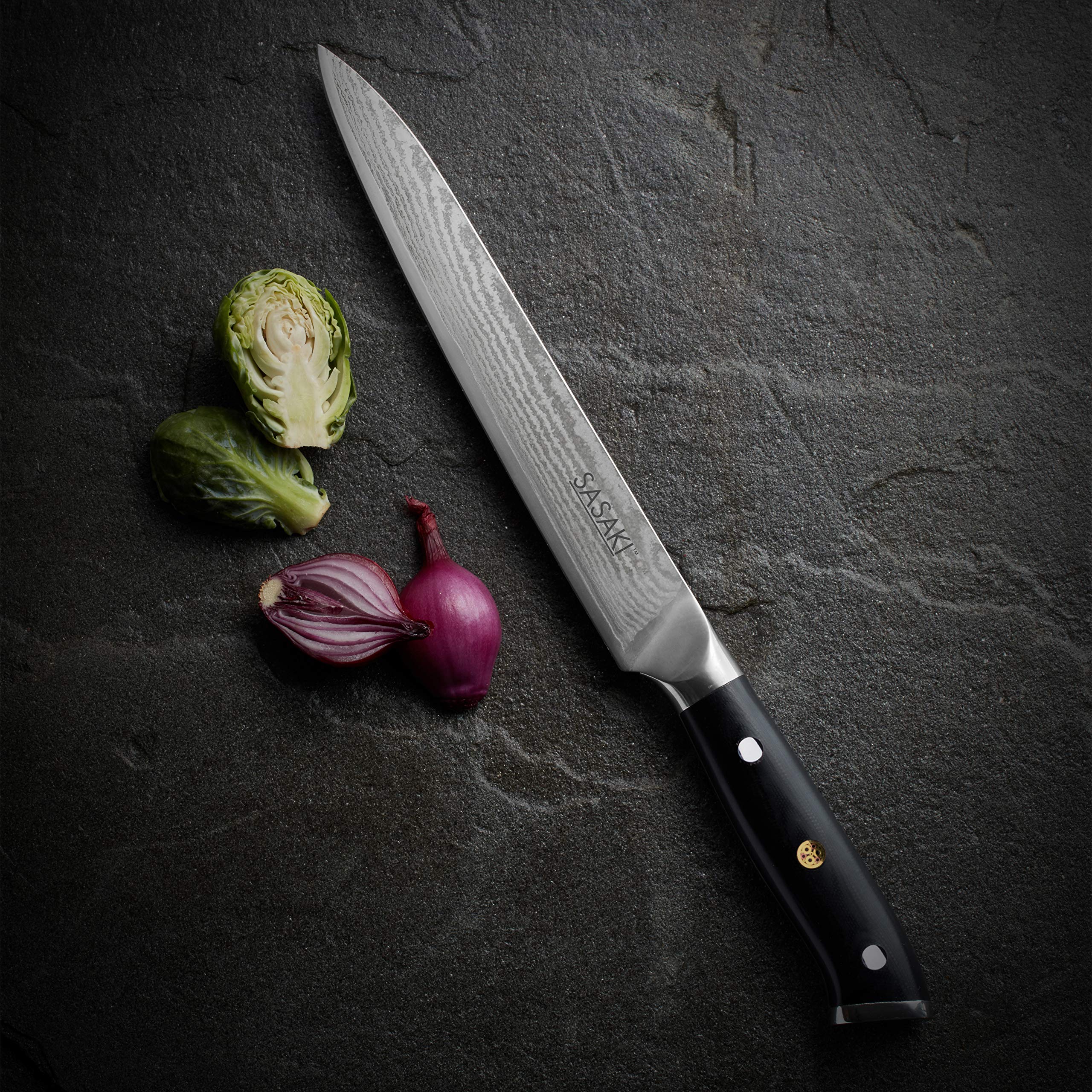 Sasaki Masuta Japanese AUS-10 Stainless Steel Slicing Knife with Locking Sheath, 8-Inch, Black