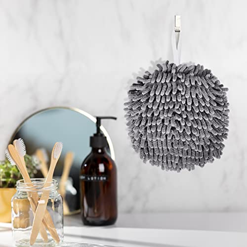 Yigood 6 Pack Chenille Hanging Hand Towel with Hanging Loop Plush Quick-Drying Towel Soft Absorbent Hand Towel for Kitchen Washstand or Powder Room(3Gray +3White)