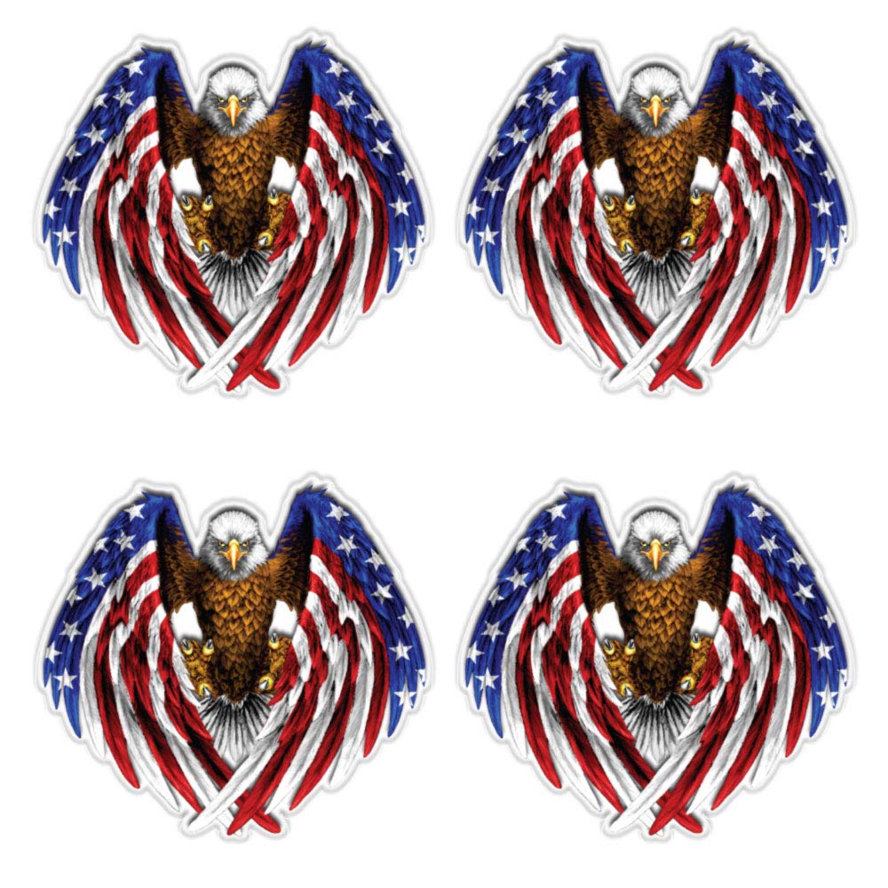 Hit or Miss Designs (4 Pack Bald Eagle American Flag 2" x 2'" - Full Color - Sticker Decal for Hard Hats, Helmets, Toolboxes, Cars, Trucks, Motorcycles, Computers, Or Any Clean Smooth Flat Surface