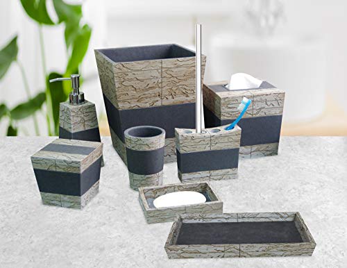 nu steel Rustic (Set of 8) Bath Accesory Set in Real Cement and Stone: Includes Q-tip Jar, Soap Dish, Toothbrush Holder, Tumbler, Soap/ Lotion Dispenser, Wastebasket, Tissue Box Holder, Amenity Tray