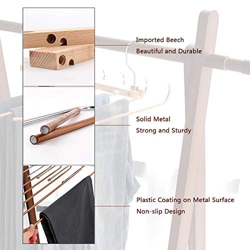 XUANSHUO Space Saving Hangers Metal Magic Hangers Closet Wardrobe Clothing Hanger Organizer,Updated Hook Design (Wooden Pant Hanger)