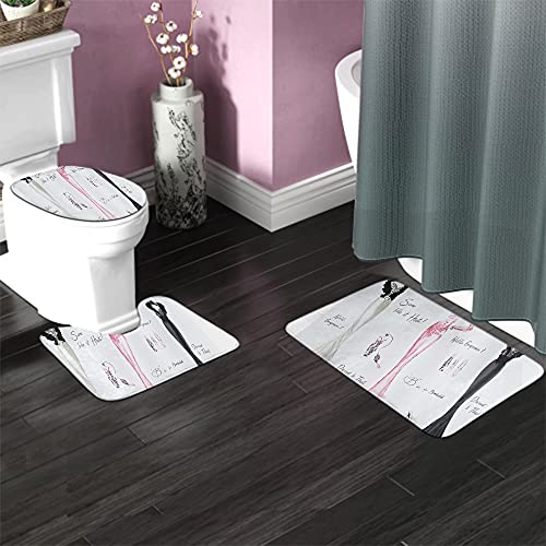WONDERTIFY Haute Dresses Bathroom Antiskid Pad Elegant Shoes Bags 3 Pieces Bathroom Rugs Set, Bath Mat+Contour+Toilet Lid Cover White Black Subtle Pink