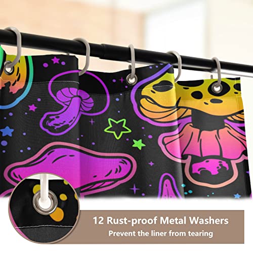 4PCS Bright Psychedelic Mushrooms Shower Curtain Set with Non-Slip Rugs, Toilet Lid Cover and Bath U-Shaped Mat, Bathroom Decor Set Accessories Waterproof Shower Curtain Sets with 12 Hooks