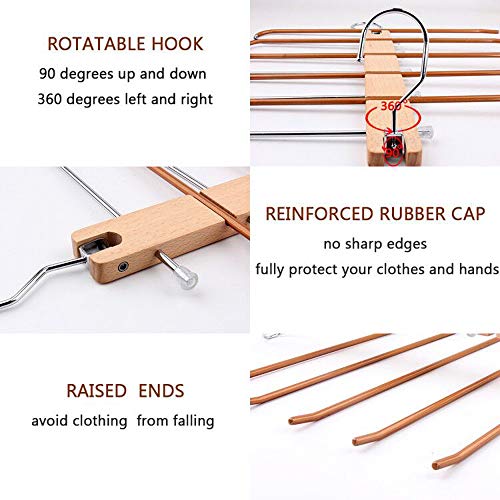 XUANSHUO Space Saving Hangers Metal Magic Hangers Closet Wardrobe Clothing Hanger Organizer,Updated Hook Design (Wooden Pant Hanger)
