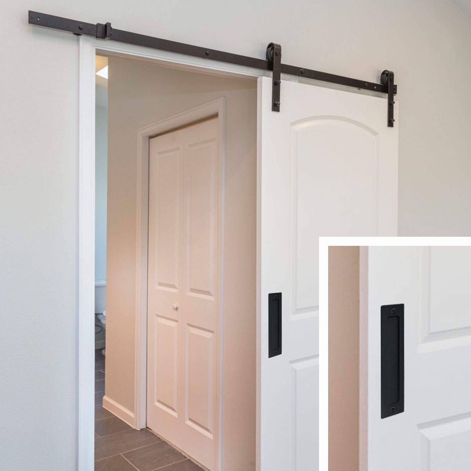 Orgerphy 7” Barn Door Handle Finger Pull Set (1 Pack) in Black | Heavy Duty Modern Simple Invisible Handle for Gates Garages Sheds Barn Door, Pocket Door | with Flat Bottom Easy to Install