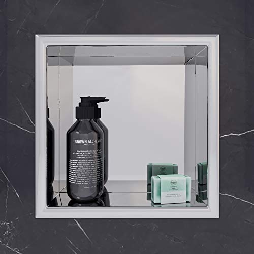Shower Niche – NO TILE NEEDED 12" x 12" Polished Chrome Single Shelf Organizer, Square – Best Modern In Wall Bathroom Accessory for Shower or Tub Storage | Nook Insert Holds Soap, Bottles, Toiletries