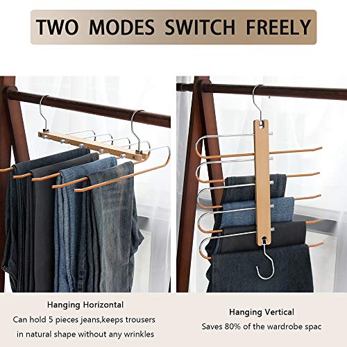 XUANSHUO Space Saving Hangers Metal Magic Hangers Closet Wardrobe Clothing Hanger Organizer,Updated Hook Design (Wooden Pant Hanger)