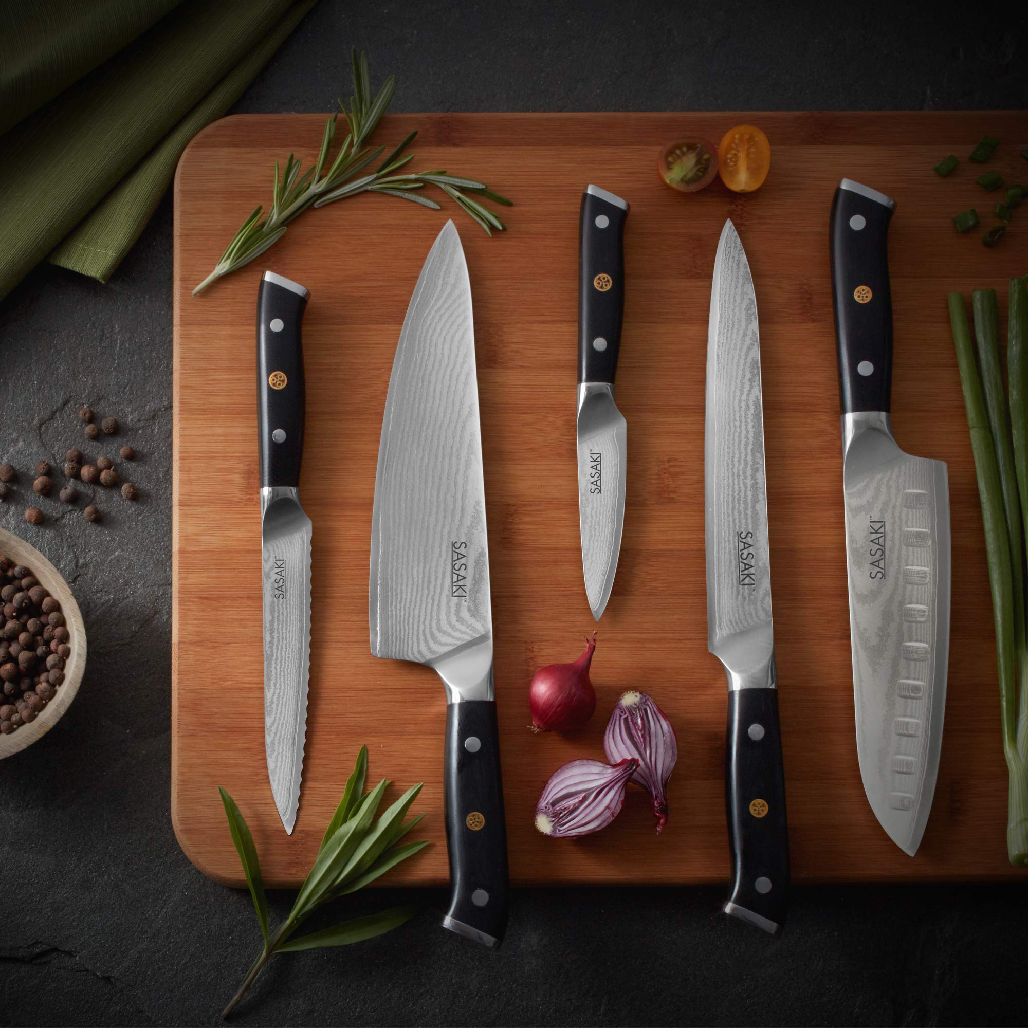 Sasaki Masuta Japanese AUS-10 Stainless Steel Slicing Knife with Locking Sheath, 8-Inch, Black