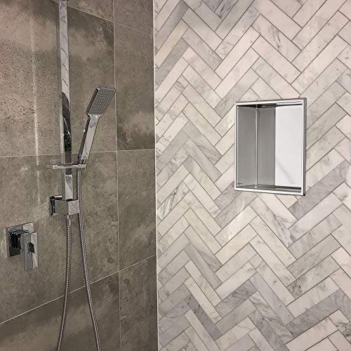 Shower Niche β NO TILE NEEDED 12" x 12" Polished Chrome Single Shelf Organizer, Square β Best Modern In Wall Bathroom Accessory for Shower or Tub Storage | Nook Insert Holds Soap, Bottles, Toiletries