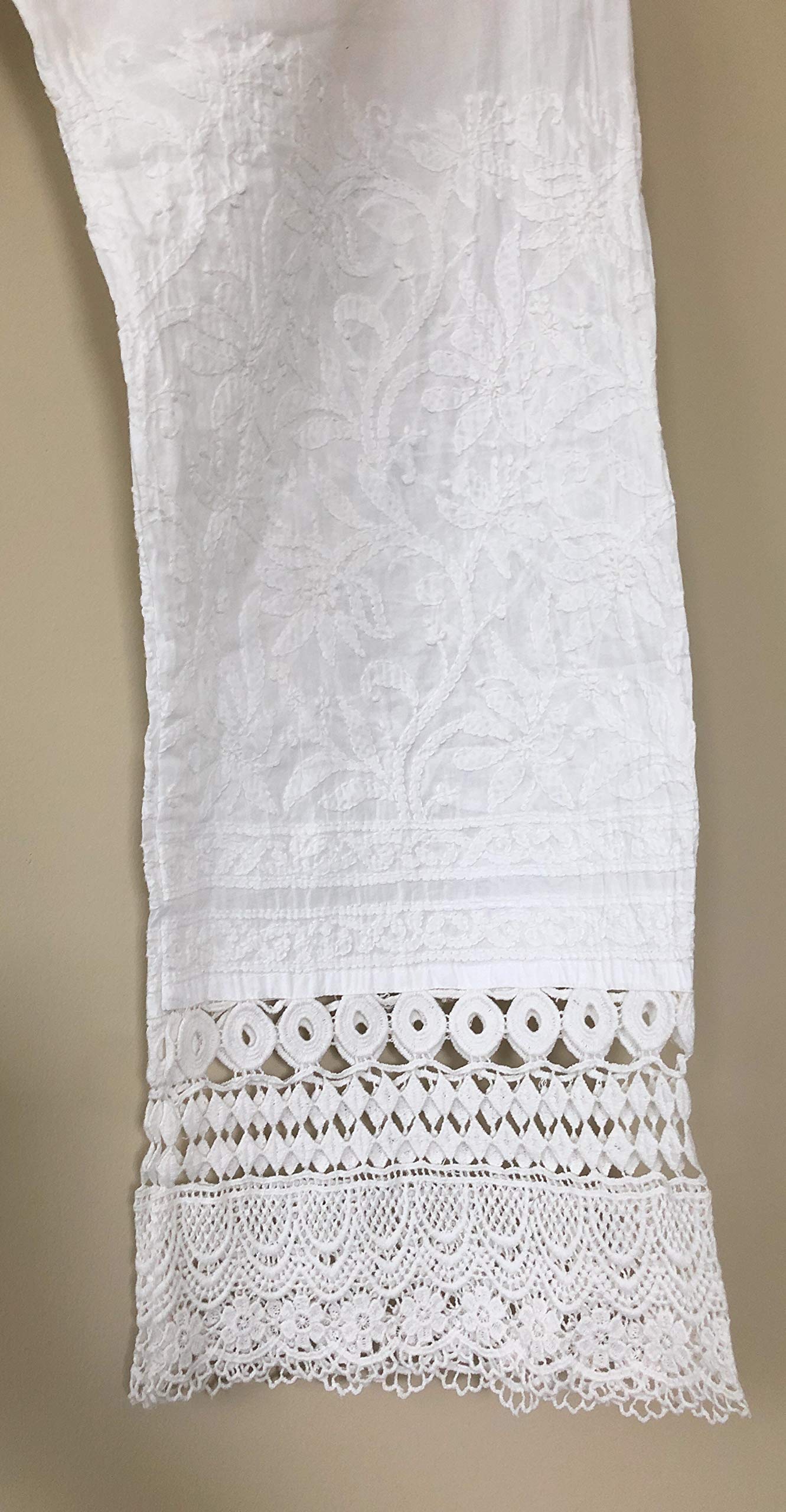 Pure Cotton Chikankari Hand embroidered pants/White Cotton pants/Fits waist upto 42 inches