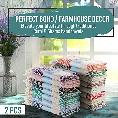 Rumi&Shams | Turkish Hand Towel for Bathroom | 2 pcs Bathroom Hand Towels | 100% Cotton Kitchen Hand Towels | 16x35 Boho Hand Towels | Black Hand Towels for Bathroom | Oeko-Tex Certified