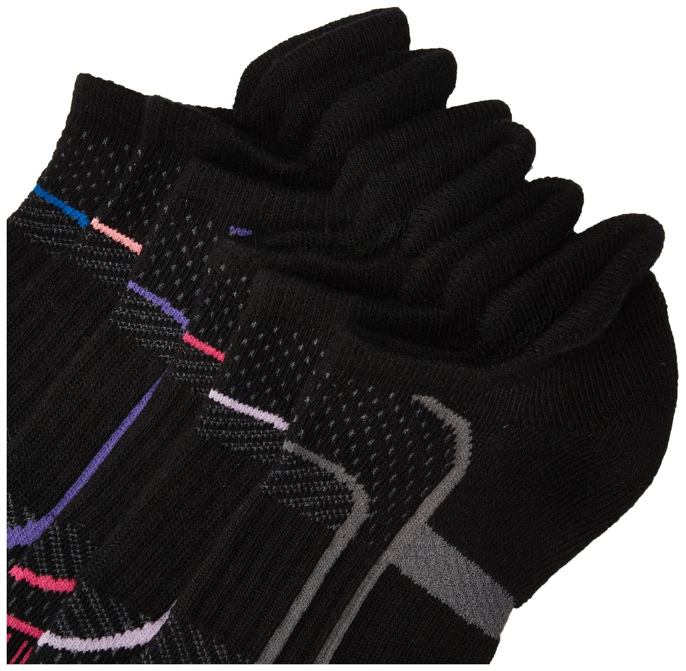 Fruit of the Loom Women's CoolZone No Show with Tab Socks (6 Pack), Black, Large (8 - 12)