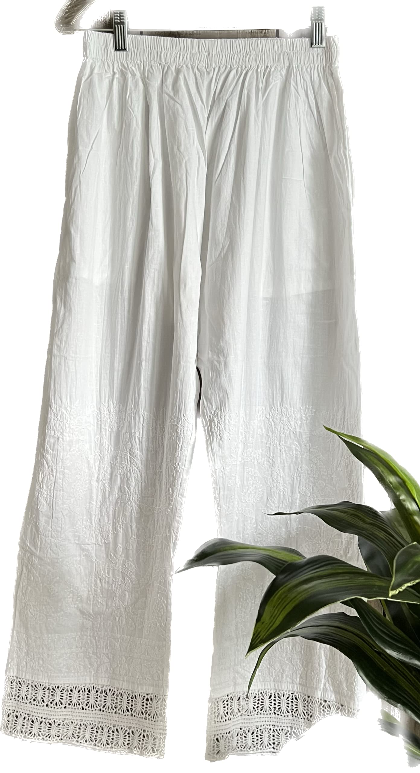 Pure Cotton Chikankari Hand embroidered pants/White Cotton pants/Fits waist upto 42 inches