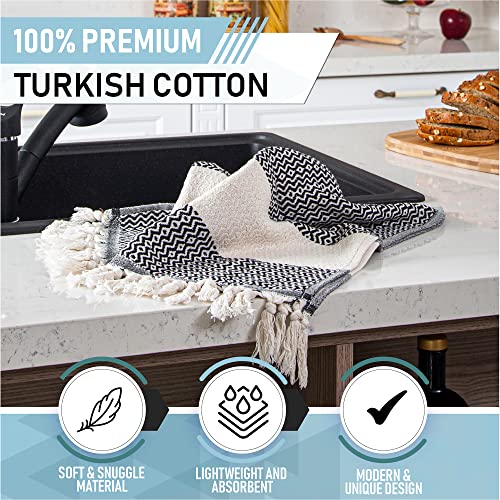 Rumi&Shams | Turkish Hand Towel for Bathroom | 2 pcs Bathroom Hand Towels | 100% Cotton Kitchen Hand Towels | 16x35 Boho Hand Towels | Black Hand Towels for Bathroom | Oeko-Tex Certified