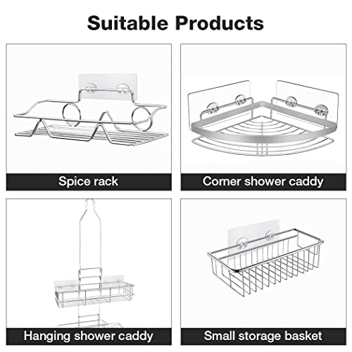Conworld 4 Packs Shower Caddy Adhesive Replacement, Strong Sticky Heavy-duty Wall Adhesives Nail Free Transparent Adhesive Pad, Adhesives Hook for Shower Caddy, Kitchen Racks, Bathroom Storage Shelves