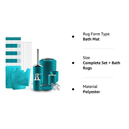 Clara Clark Bathroom Set β Bathroom Sets with Shower Curtain and Rugs, Soft Bathroom Rugs Non Slip, 23PC Teal Bathroom Accessories Set Complete with Bath Rugs, Shower Curtain Set with Liner and Hooks