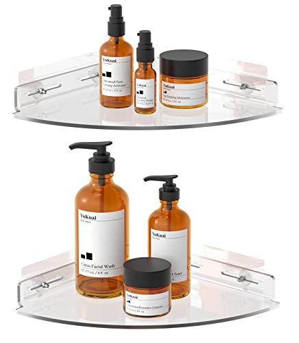 Vdomus 2 Pack Acrylic Bathroom Shelves, No Drilling Adhesive Bathroom Transparent Floating Shower Corner Shelf, Shower Shelves for Tile Walls, Shower Organizer Bathroom Storage