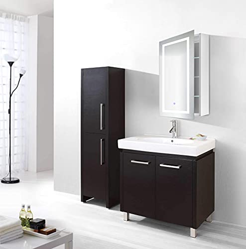 Krugg LED Medicine Cabinet 24 Inch X 36 Inch | Recessed or Surface Mount Mirror Cabinet w/Dimmer & Defogger + 3X Makeup Mirror Inside & Outlet + USB - Left Side