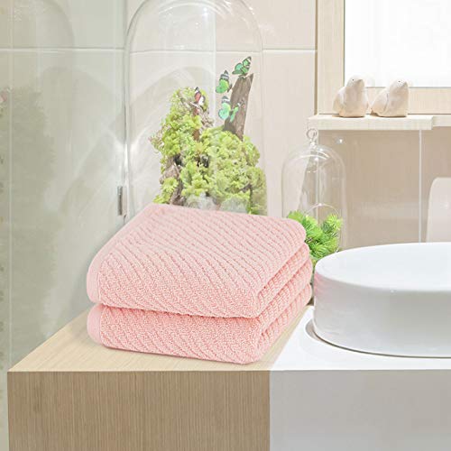 PiccoCasa Set of 2, Pink Ribbed Hand Towels for Bathroom 13 x 29 Inch 100% Cotton Soft Absorbent Soft Feeling Fast Drying Towels Hotel Spa Towel Face Towel