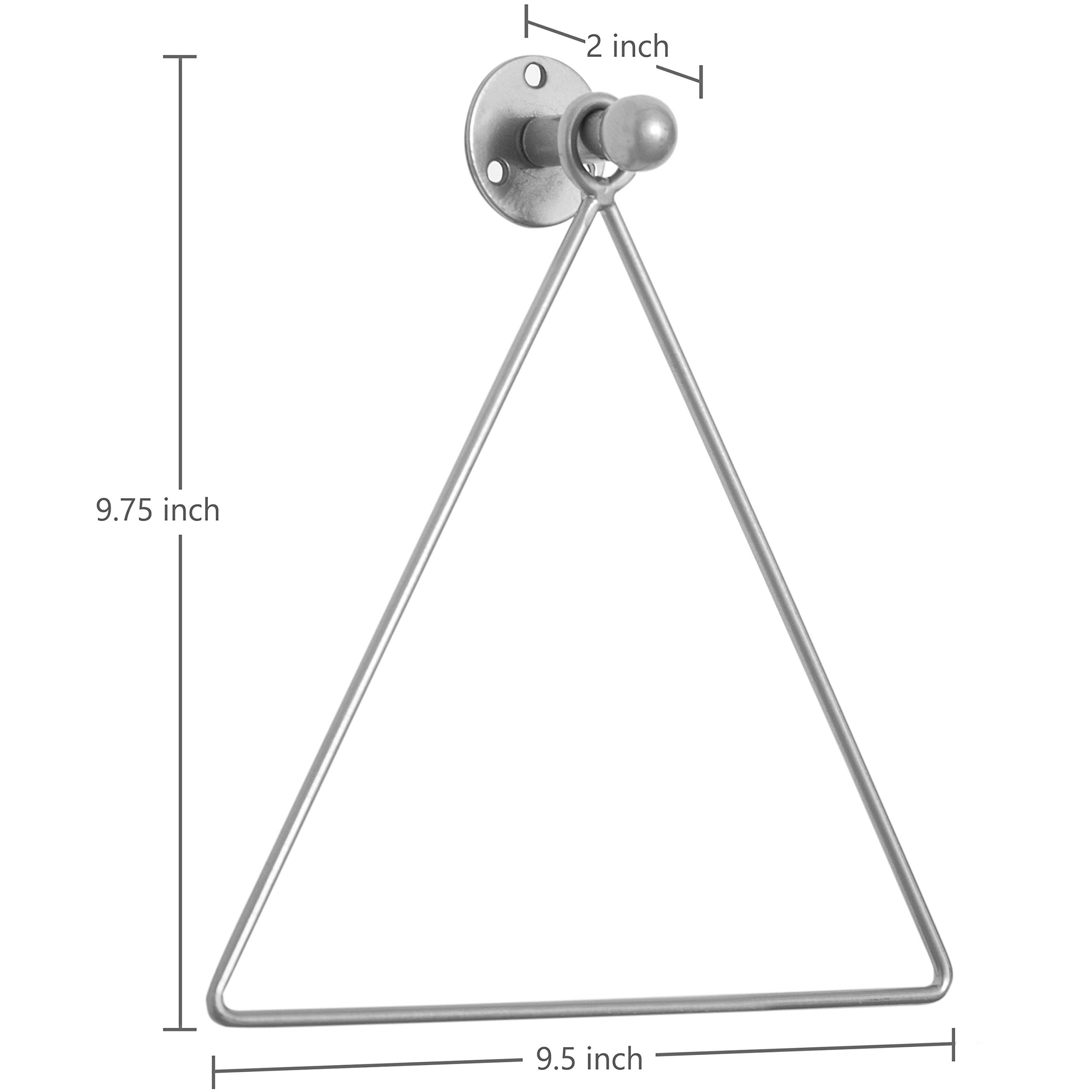 MyGift Wall Mounted Modern Silver Metal Triangular Hand Towel Ring Holder for Bathroom with Easy to Hang Mount