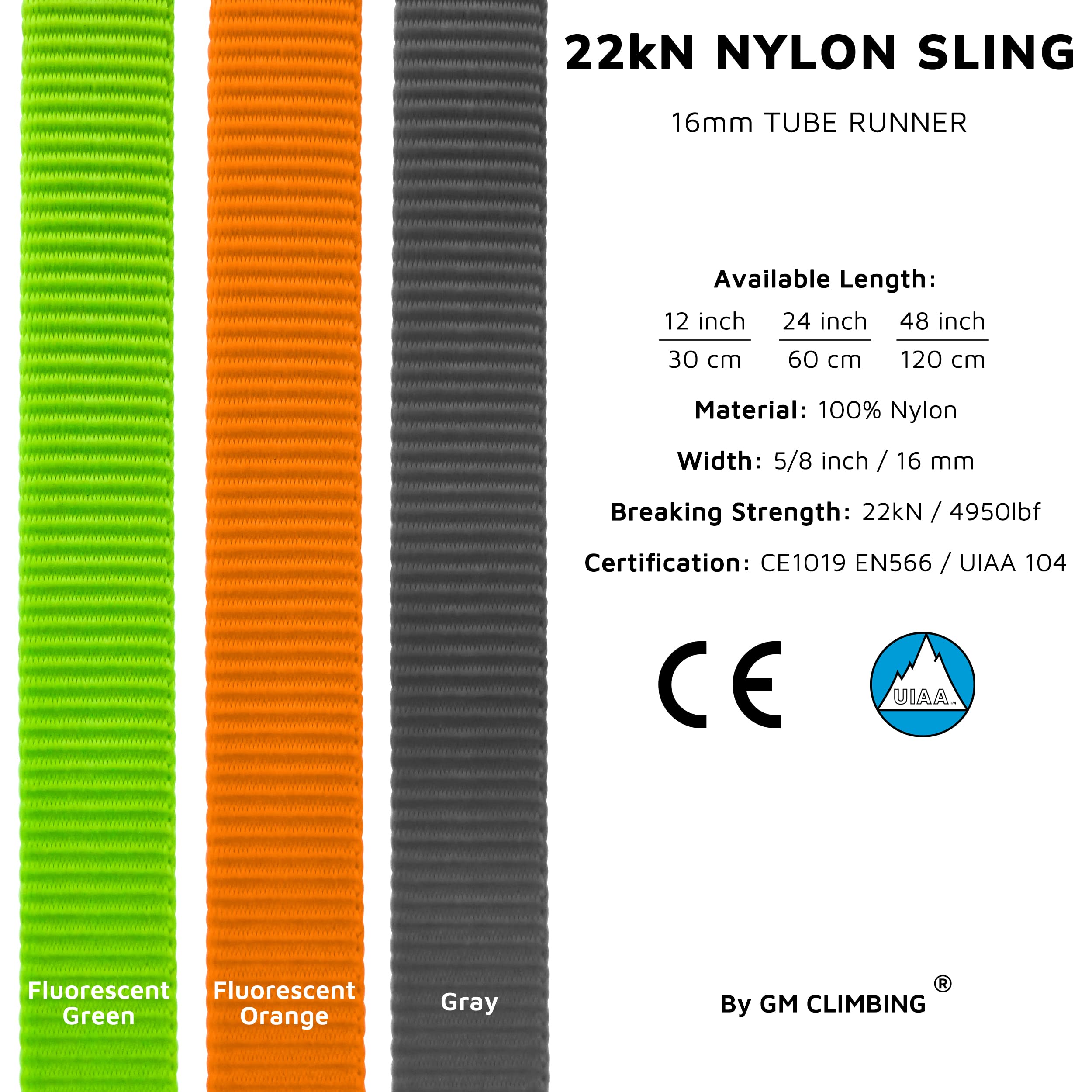 GM CLIMBING One Unit 16mm Nylon Sling Runner 30cm / 12inch (Gray)
