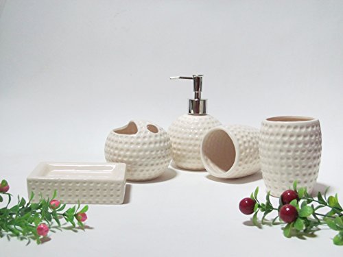 JustNile 5-Piece Trendy Ceramic Bathroom Accessory Set - White Golf Ball Design