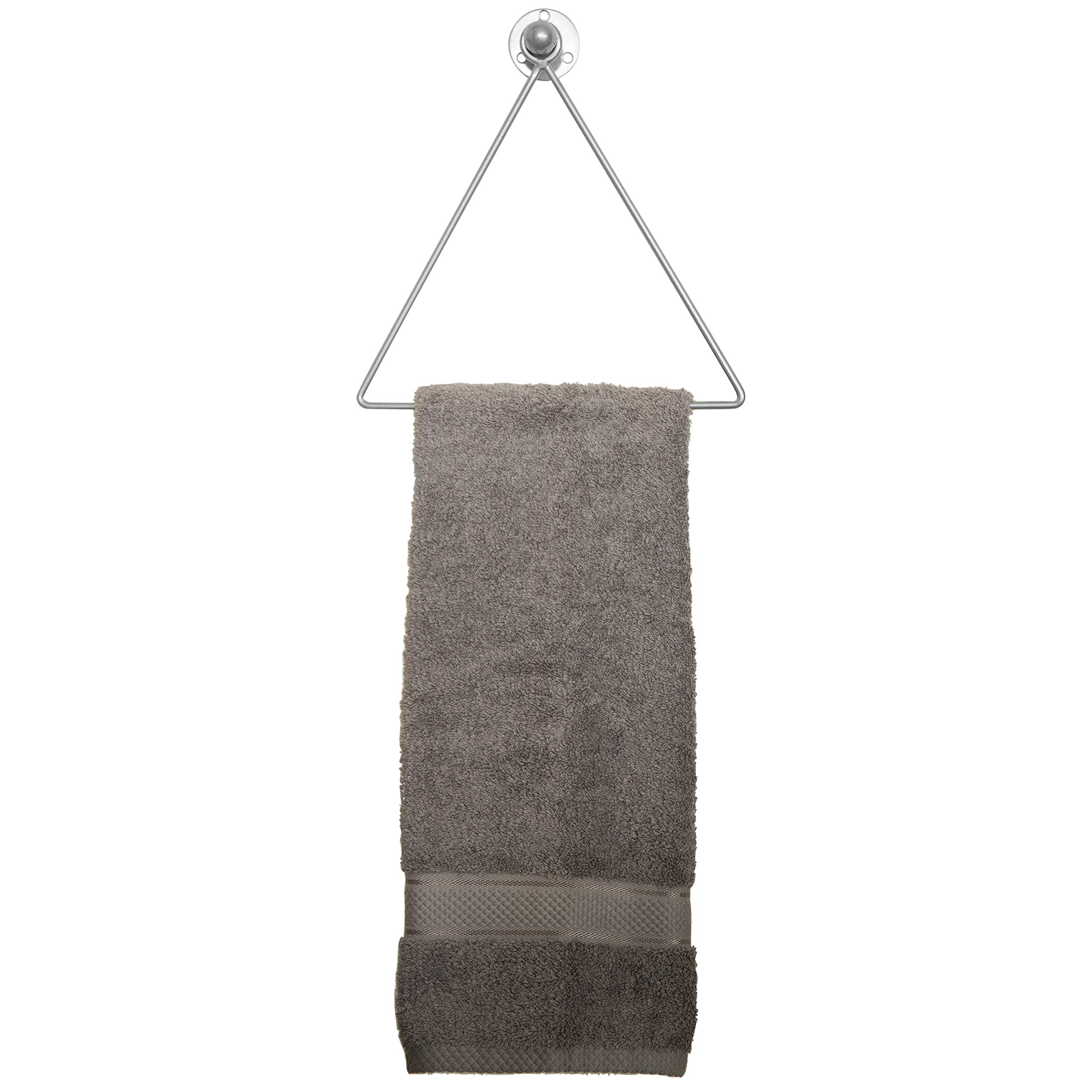MyGift Wall Mounted Modern Silver Metal Triangular Hand Towel Ring Holder for Bathroom with Easy to Hang Mount