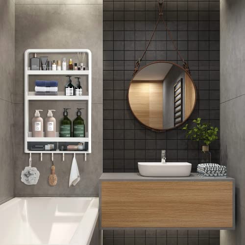 3 Tiers Bathroom Space Saver ,Over The Toilet Storage for Bath Essentials , Restroom Organization and Storage Shelf Over Washer and Dryer,No Drill,White