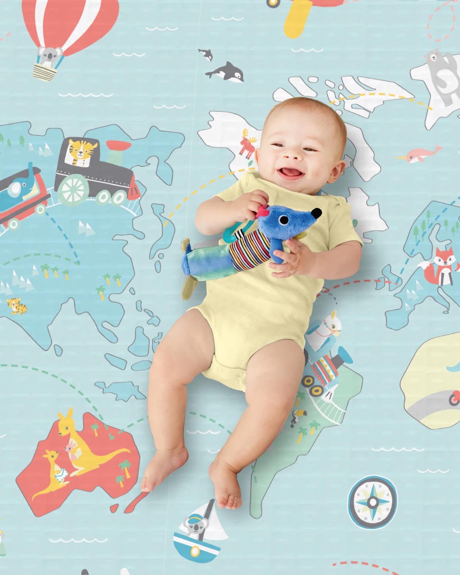 Skip Hop Baby Play Mat, Reversible Foam Floor Mat, 86" x 52", Little Traveler's